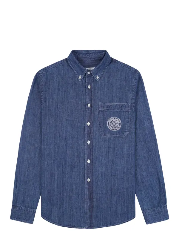 SPORTY & RICH Logo-embroidered Denim Shirt - Blue