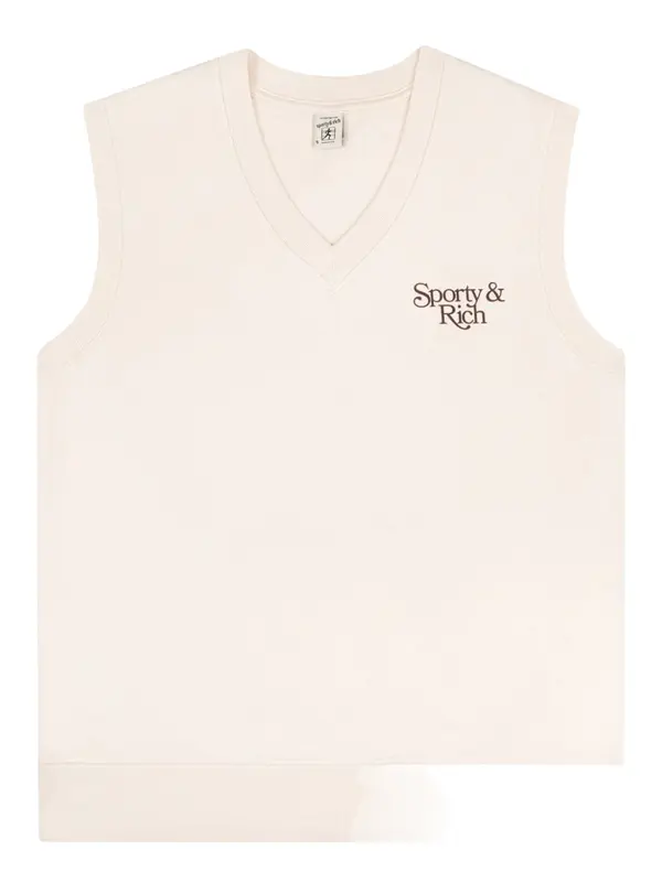 SPORTY & RICH Bardot Logo-print Cotton Vest - Neutrals