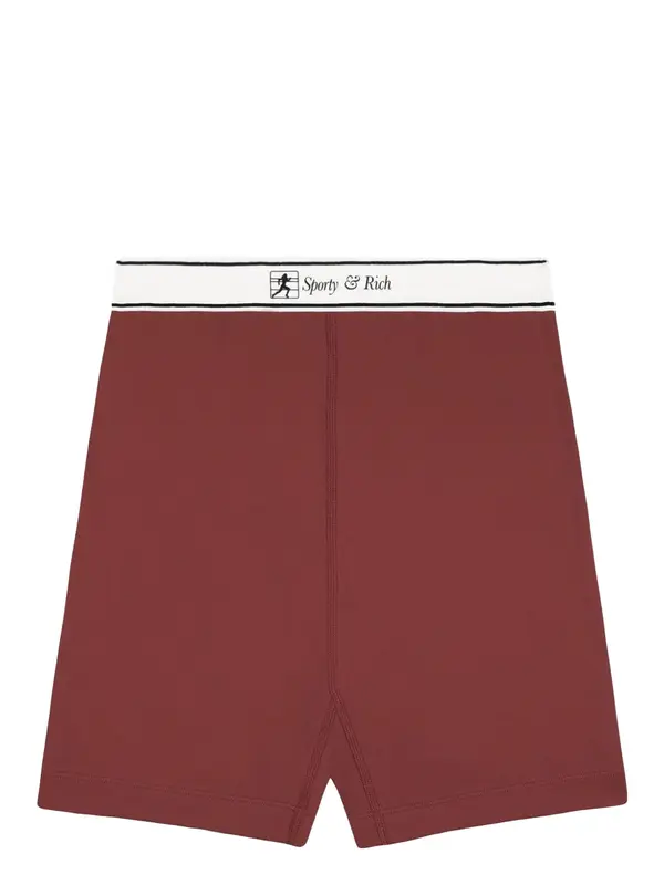 SPORTY & RICH Runner Script Bike Shorts - Brown