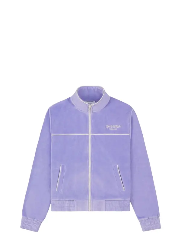 SPORTY & RICH Script Cotton Velour Track Jacket - Purple