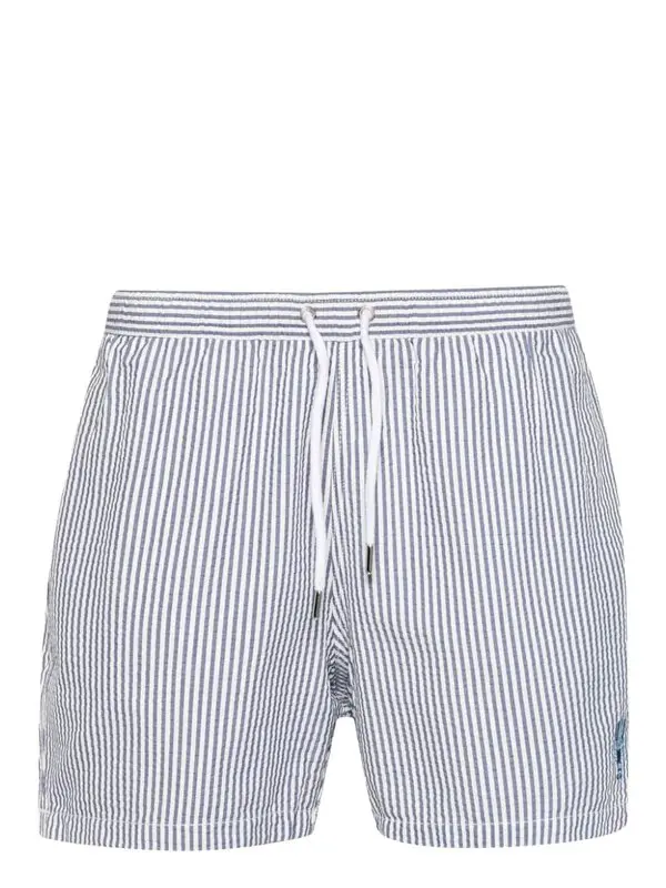 Maison Labiche Lobster Striped Seersucker Swim Shorts - White