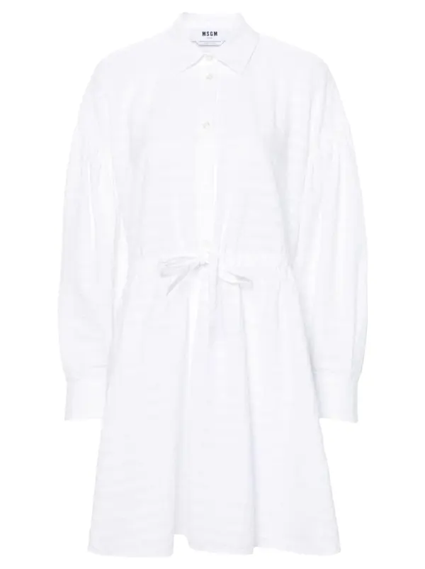 MSGM Seersucker Mini Shirt Dress - White