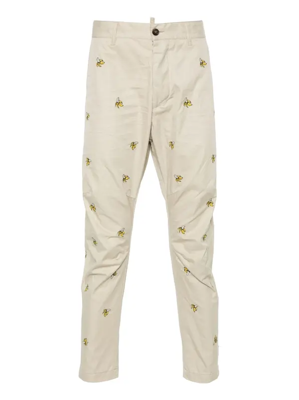 Dsquared2 Embroidered Fruits Chino Pants - Neutrals