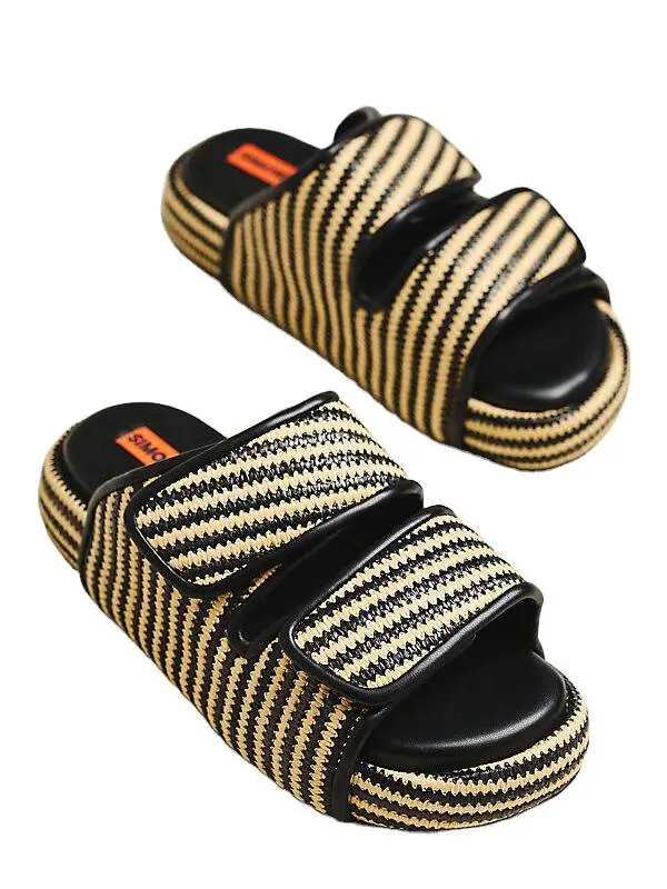 SIMONMILLER Cro Raffia Slide Sandals - Black/white Stripe