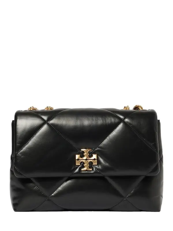 Tory Burch Quilted Leather Shoulder Bag With Gold Tone Logo Clasp - Black