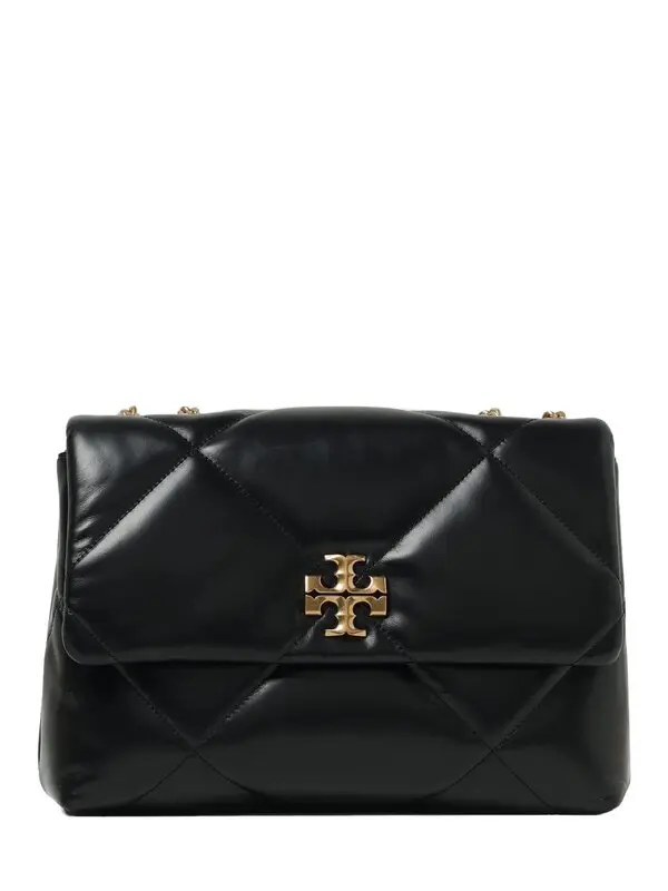 Tory Burch Quilted Leather Shoulder Bag With Gold Tone Logo Clasp - Black