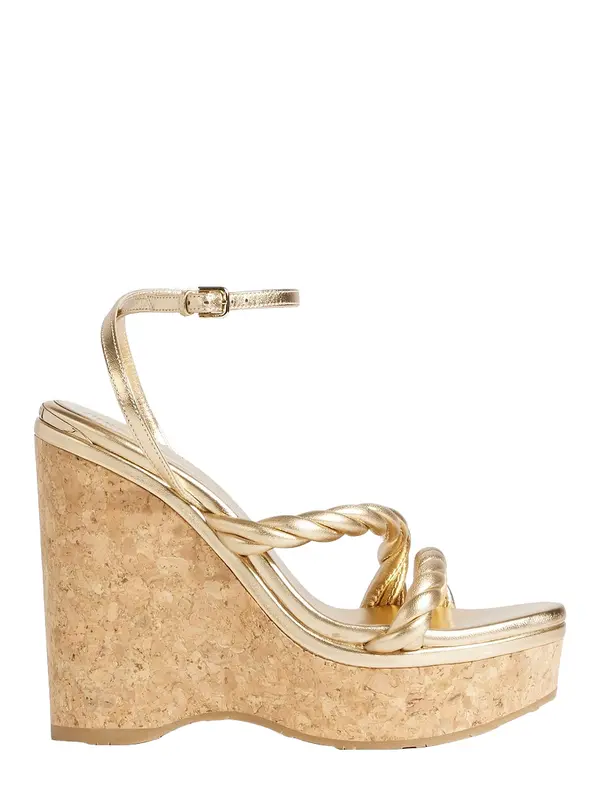 JIMMY CHOO Diosa 130 Twisted Wedge Sandals - Gold