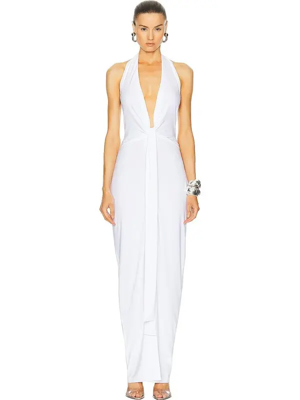 Norma Kamali Tie Front Halter Gown - Snow White