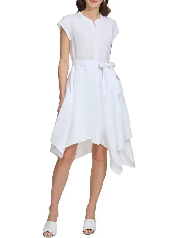 Dkny Handkerchief Hem Linen Shirtdress - White