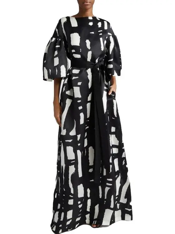 Max Mara Rubiera Abstract-print Silk Satin Gown - Black White