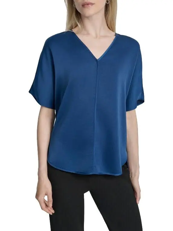 Dkny Short Sleeve Woven Top - Cadet Blue