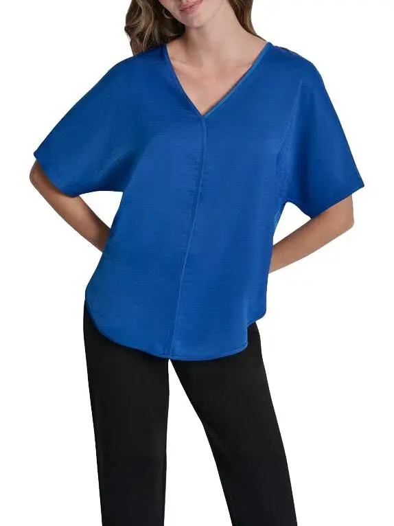 Dkny Short Sleeve Woven Top - Cobalt