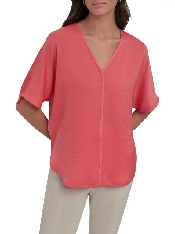 Dkny Short Sleeve Woven Top - Coral Crush