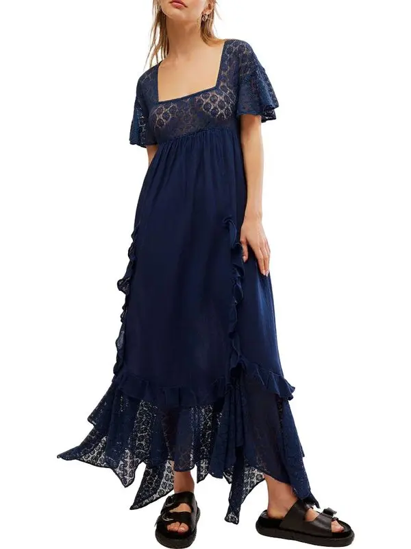 Free People Handkerchief Hem Maxi Dress - Navy Blazer