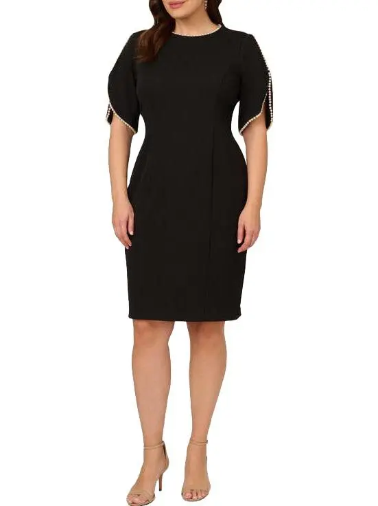 Adrianna Papell Imitation Pearl Detail Sheath Dress - Black