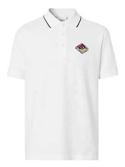 Burberry Embroidered Graphic Logo Polo Shirt - White