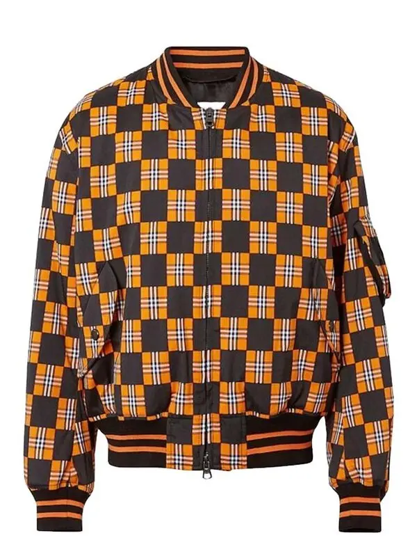 Burberry Checkerboard Bomber Jacket - Orange/black