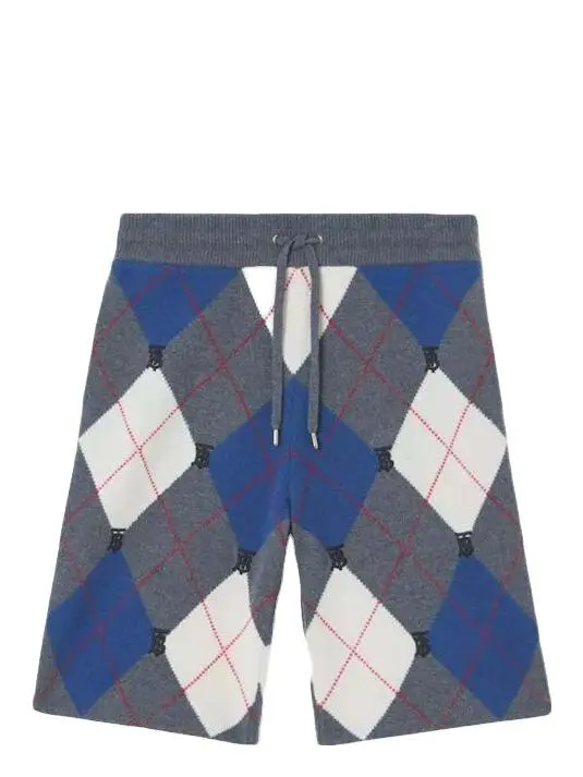 Burberry Abendon Cashmere Argyle Shorts - Ash Grey Blue White