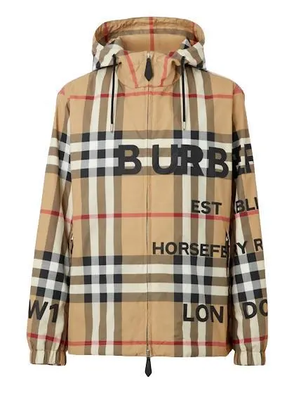 Burberry Horseferry Print Check Nylon Hooded Jacket - Archive Beige