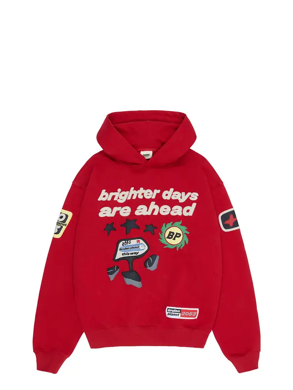 BROKEN PLANET Brighter Days Are Ahead Hoodie - Ruby Red