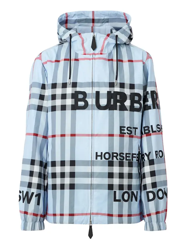 Burberry Horseferry Print Check Nylon Hooded Jacket - Pale Blue