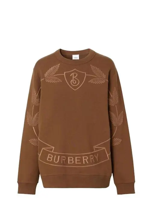 Burberry Cotton Sweatshirt With Embroidered Crest - Dark Birch Brown