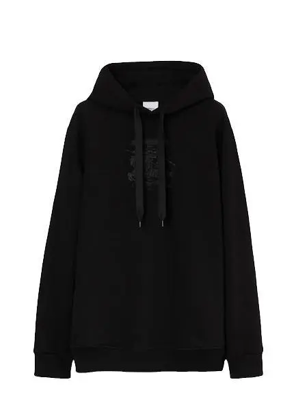Burberry Embroidered Monogram Cotton Hoodie - Black