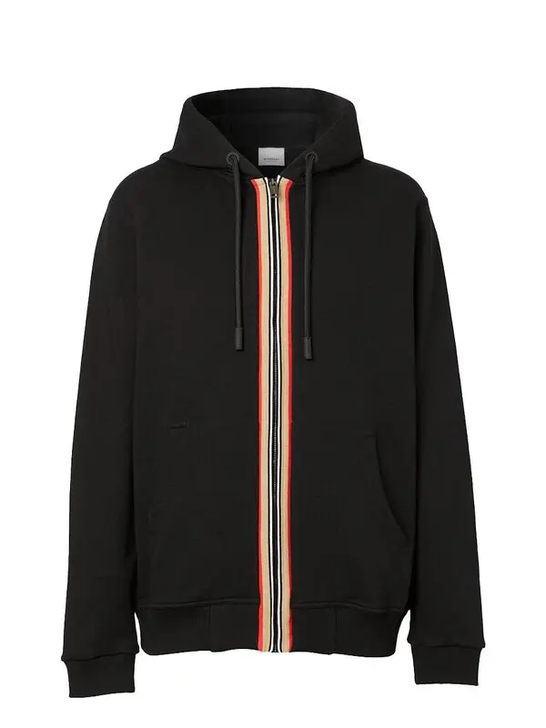 Burberry Icon Stripe Cotton Zip-front Hooded Sweatshirt - Black/beige