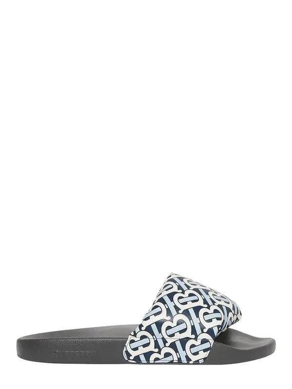 Burberry Furley Tb Flock Slides - White/navy Blue/black