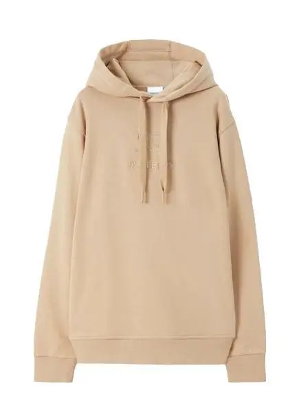 Burberry Embroidered Cotton Hoodie - Soft Fawn
