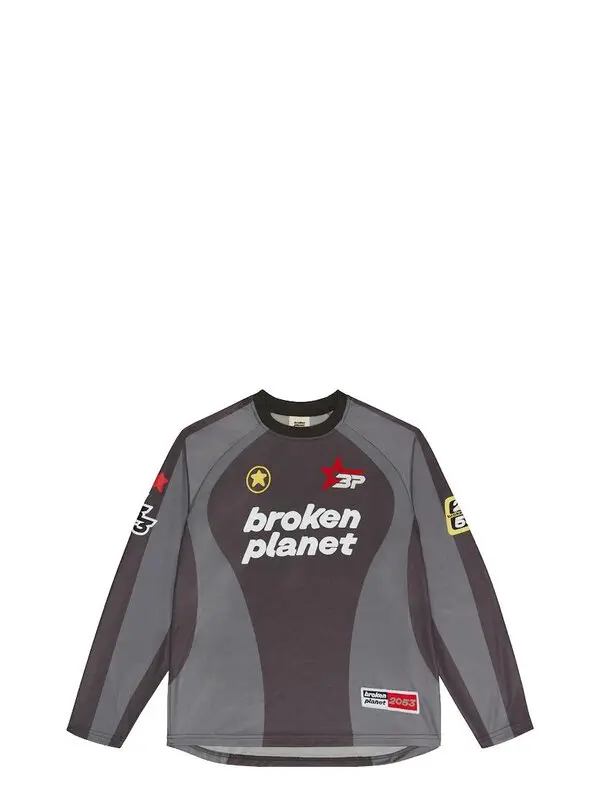 BROKEN PLANET Football Long Sleeve Tee Shirt - Black/gray