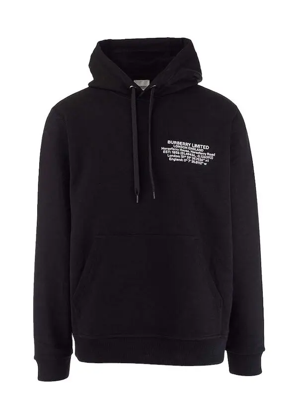 Burberry Hooded Geographic Coordinates Sweatshirt - Black