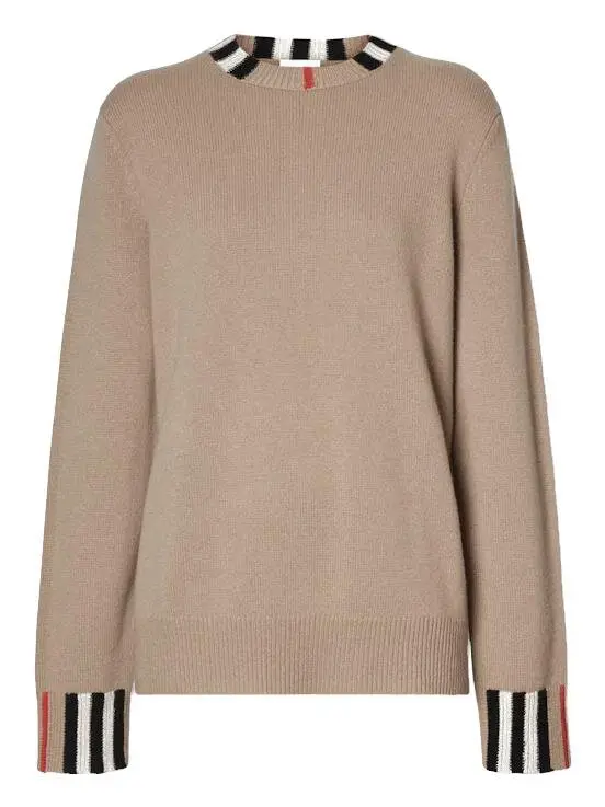 Burberry Icon Stripe Trim Cashmere Sweater - Archive Beige