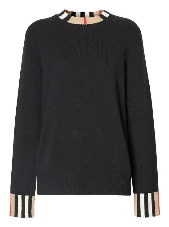 Burberry Icon Stripe Trim Cashmere Sweater - Black