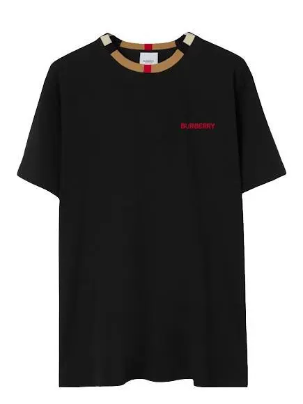 Burberry Icon Stripe Trim Cotton T-shirt - Black
