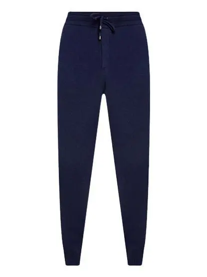 Burberry Embroidered Monogram Cashmere Track Pants - Navy Blue