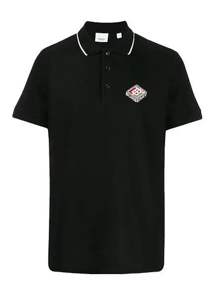Burberry Embroidered Graphic Logo Polo Shirt - Black