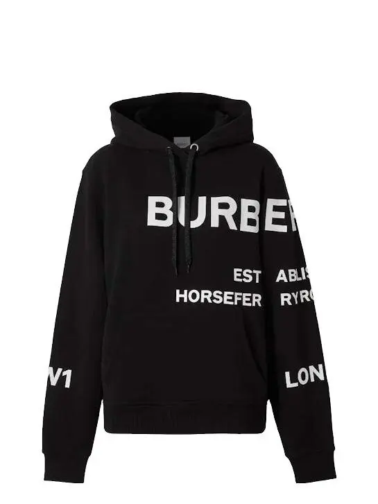 Burberry Horseferry Print Oversized Cotton Drawstring Hoodie - Black