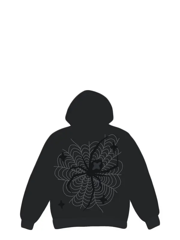 BROKEN PLANET Spider Web Zip Up Hoodie - Soot Black