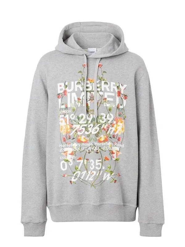 Burberry Floral Montage Print Hoodie - Grey/melange
