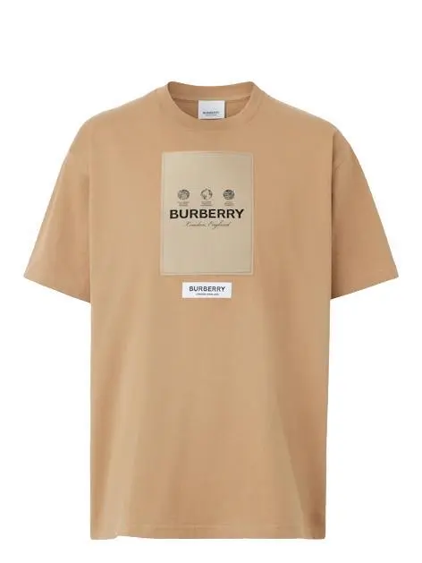Burberry Label Applique Cotton Oversized T-shirt - Camel