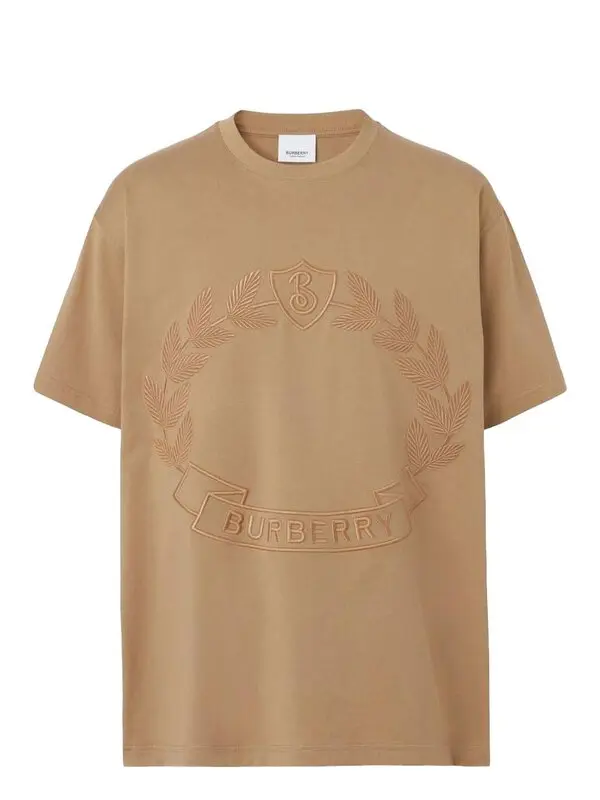 Burberry Embroideredlogo Cotton T-shirt - Beige