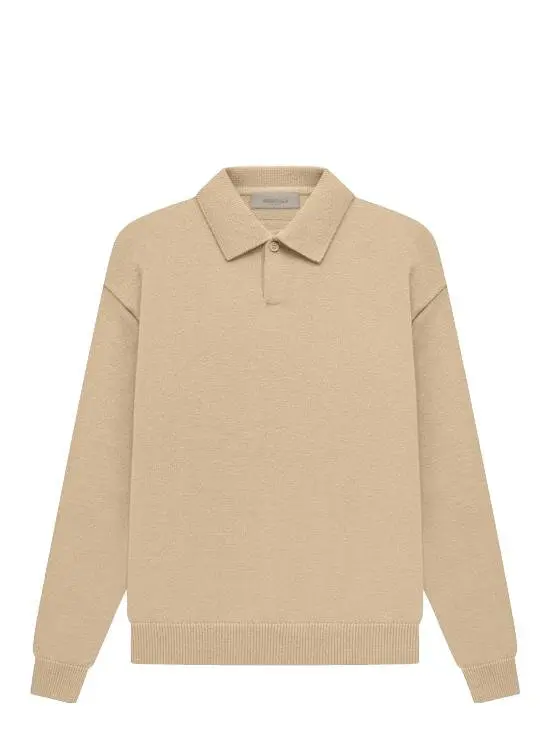 Fear Of God Essentials Long Sleeve Knit Polo Shirt - Sand