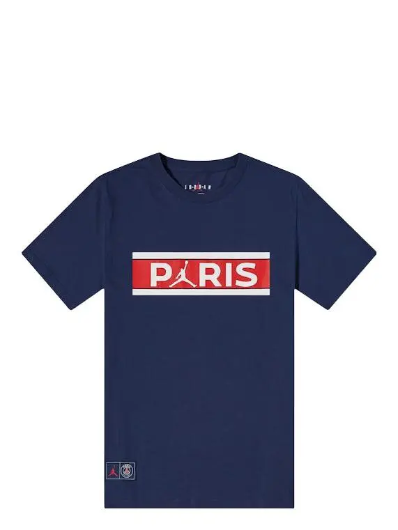 JORDAN Air X Paris Saintgermain Block Logo T-shirt - Midnight Navy Blue/red/white