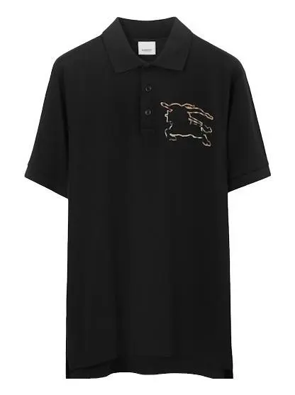 Burberry Check Ekd Cotton Pique Polo Shirt - Black
