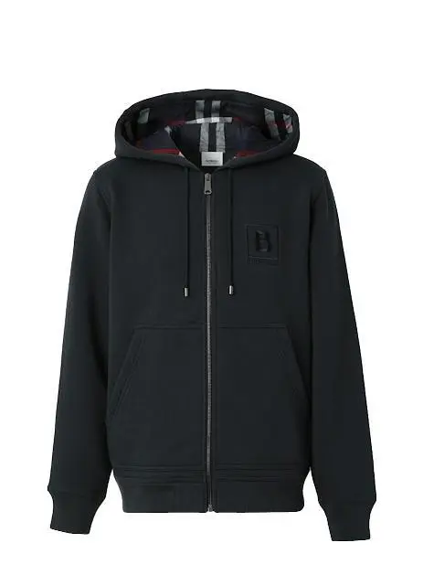 Burberry Letter Graphic Cotton Blend Zip Hoodie - Navy Blue