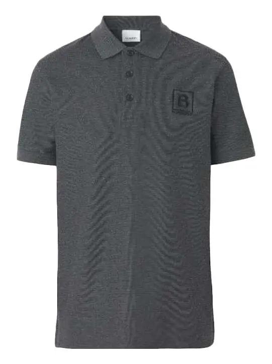Burberry Letter Graphic Cotton Pique Polo Shirt - Dark Grey