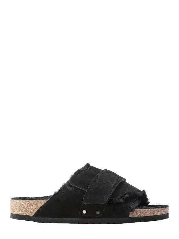 BIRKENSTOCK Kyoto Shearling Suede Slides - Black