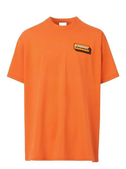 Burberry Logo Applique Cotton Oversized T-shirt Bright - Bright Orange