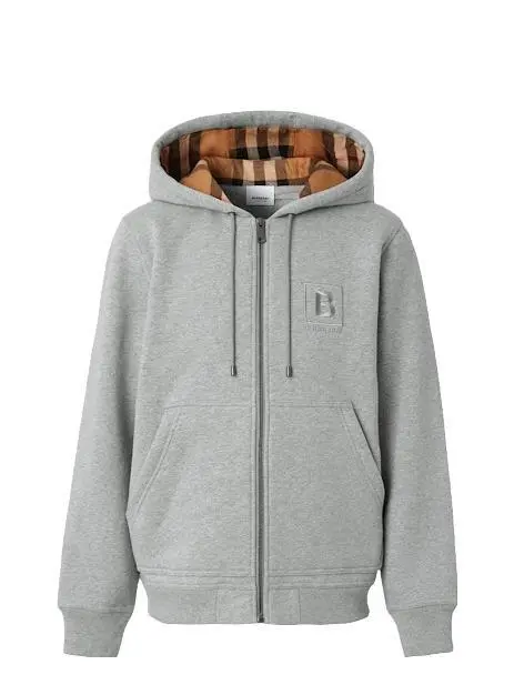 Burberry Letter Graphic Cotton Blend Zip Hoodie - Pale Grey Melange